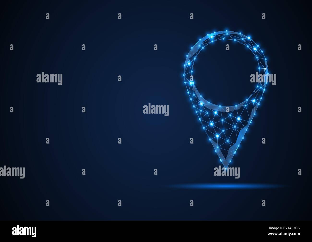 Wireframe map pin location line and dots abstract blue vector icon ...