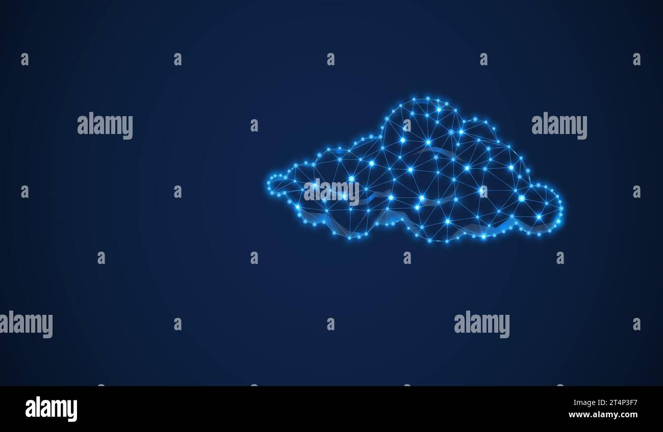 Cloud wireframe technology vector background. Data cloud blue digital ...