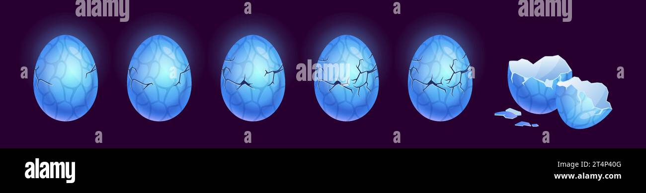 Dragon eggs animation. Whole and broken egg shell, reptile baby birth ...