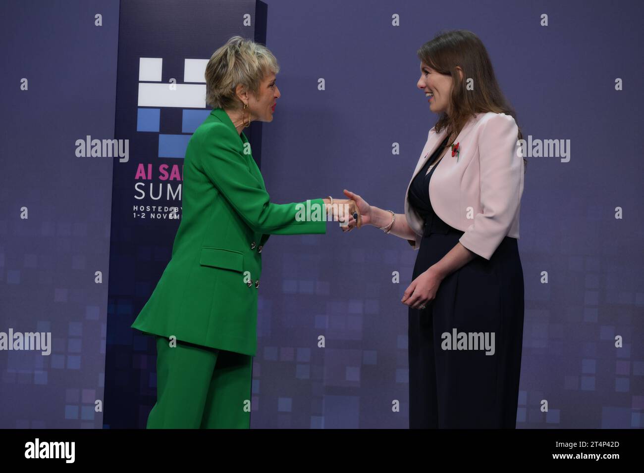 Technology Secretary Michelle Donelan greets Carme Artigas, Secretary ...