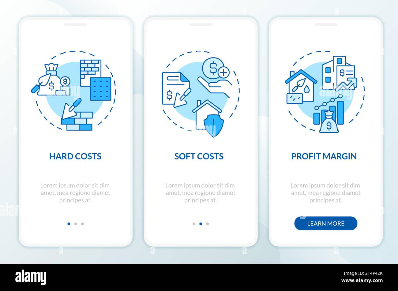 Walkthrough construction cost with blue icons concept Stock Vector ...
