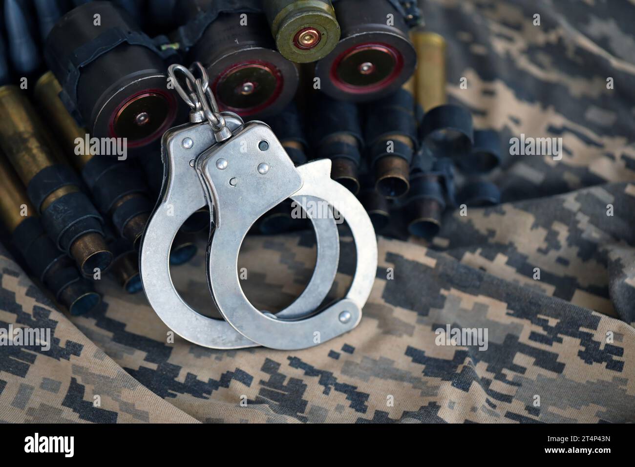 Ukrainian army machine gun belt shells and handcuffs on military ...