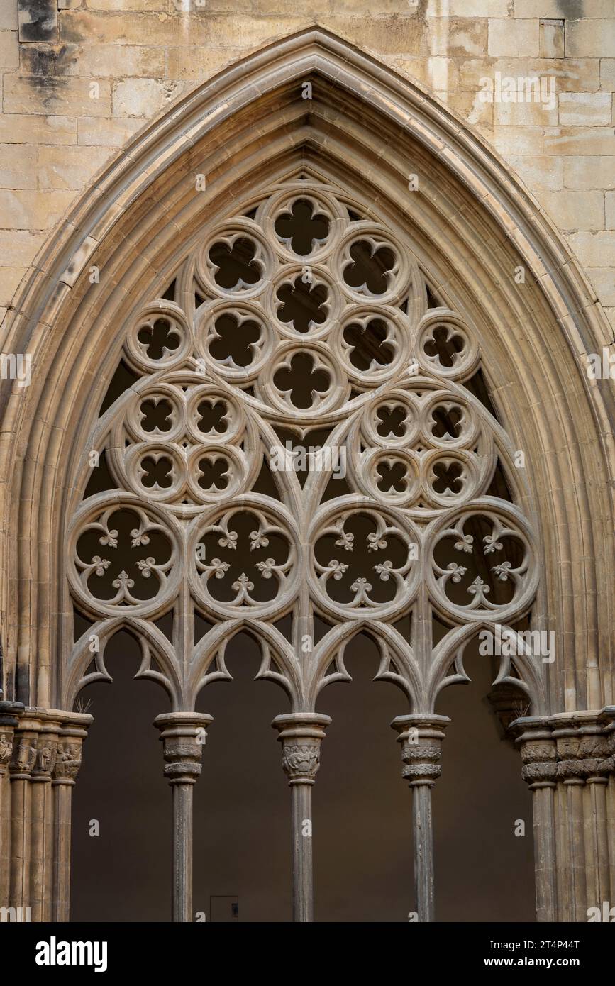 Windows of the Gothic cloister of the Cathedral of Saint Peter of Vic ...