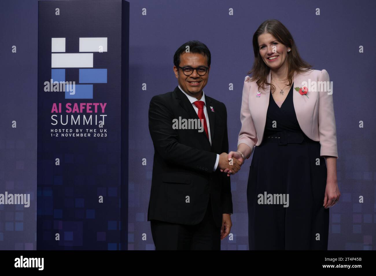 Technology Secretary Michelle Donelan greets Nezar Patria, Deputy ...