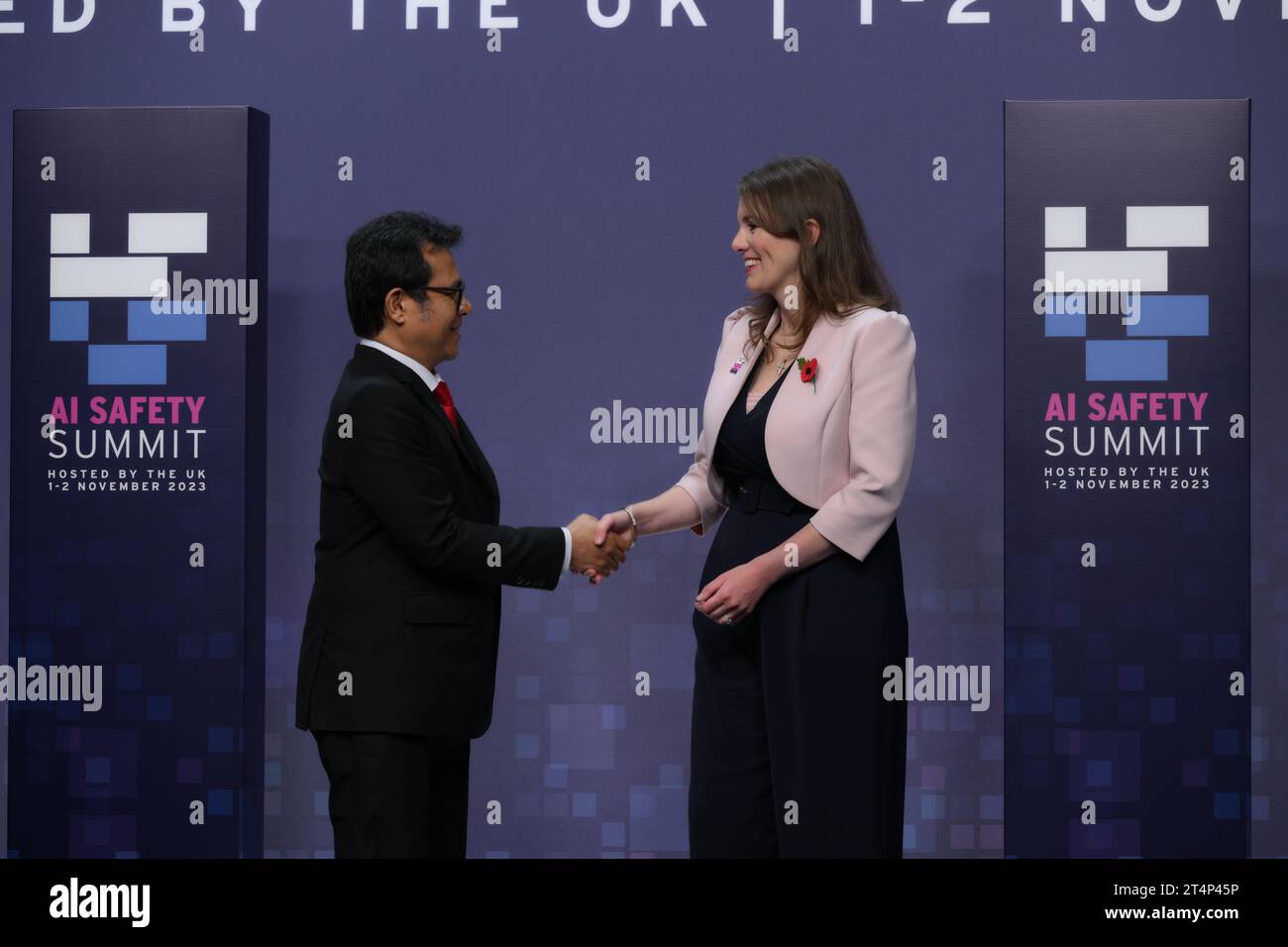 Technology Secretary Michelle Donelan greets Nezar Patria, Deputy ...