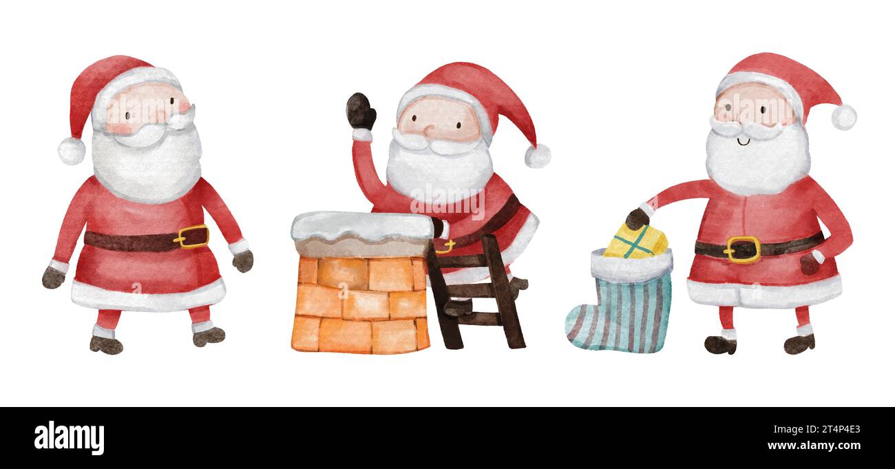 Santa claus . Christmas theme . Watercolor paint cartoon characters ...