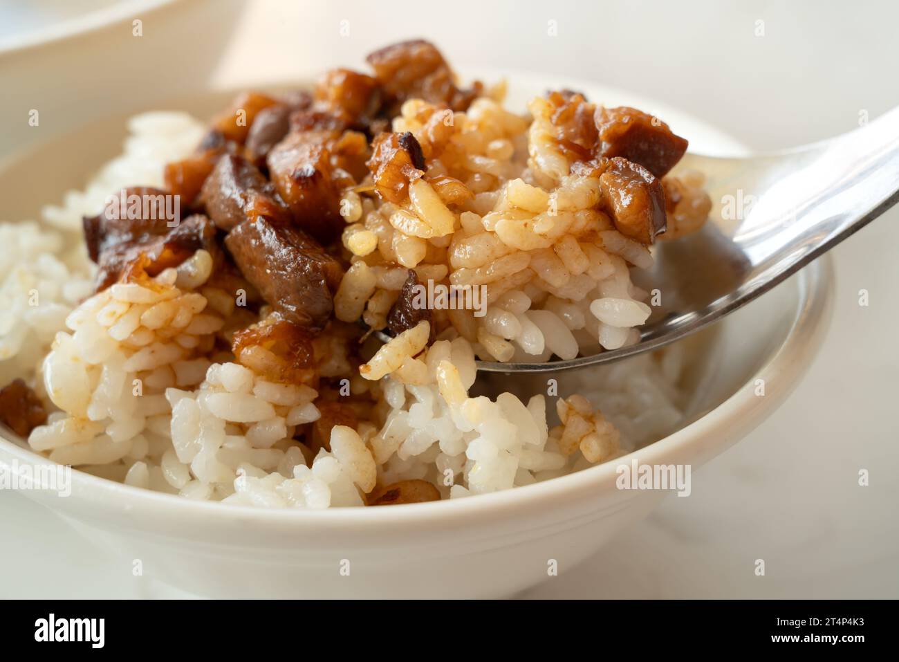 Braised meat rice, stewed pork over cooked rice in Taiwanese restaurant ...