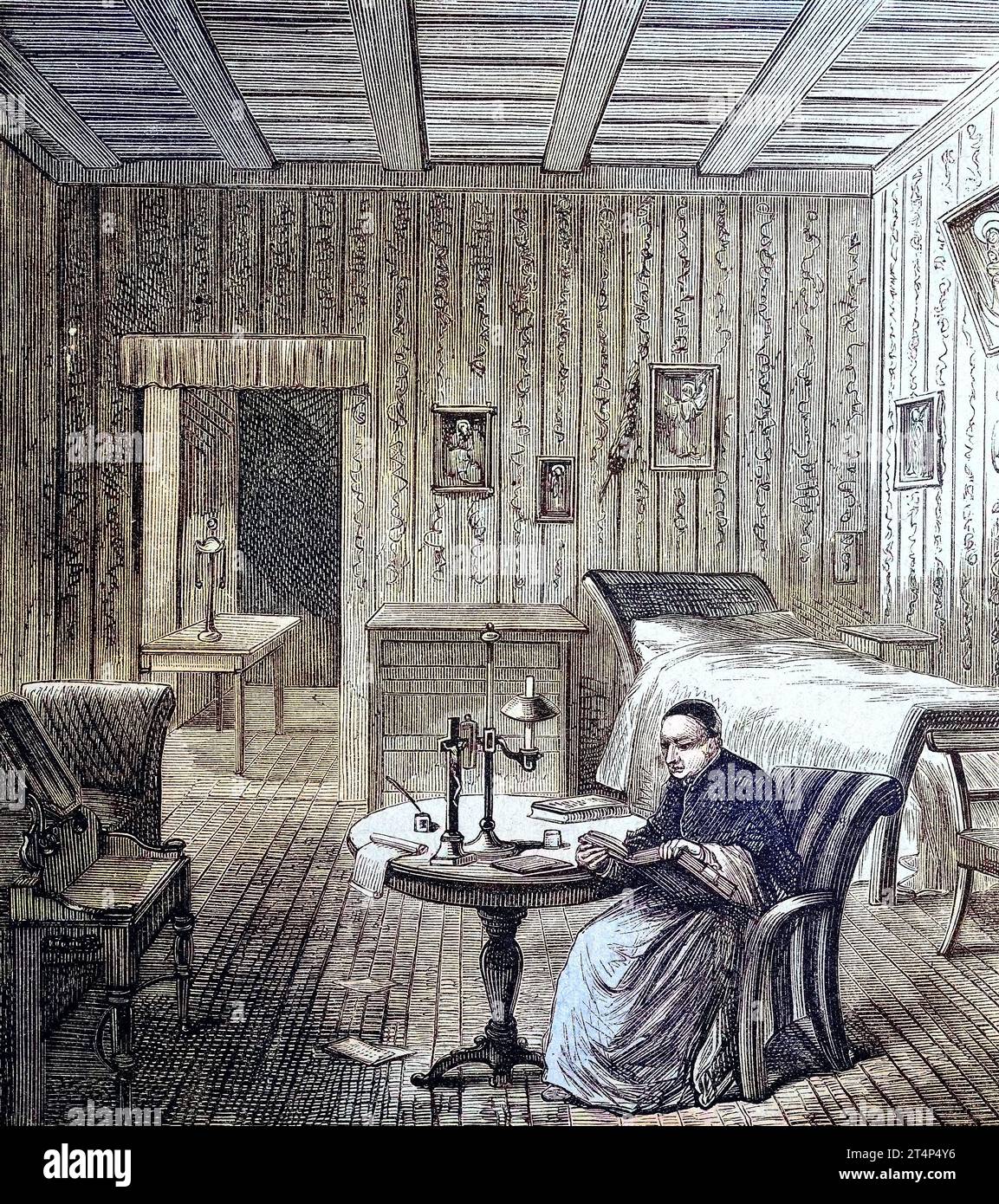 Ein Kardinal in einer Zelle, Kammer im Vatikan während des Konklaves ...