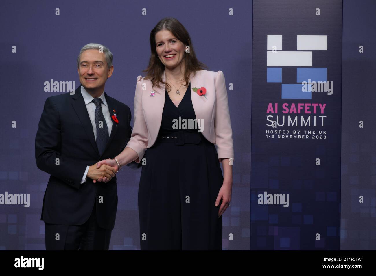 Technology Secretary Michelle Donelan greets Francois-Philippe ...