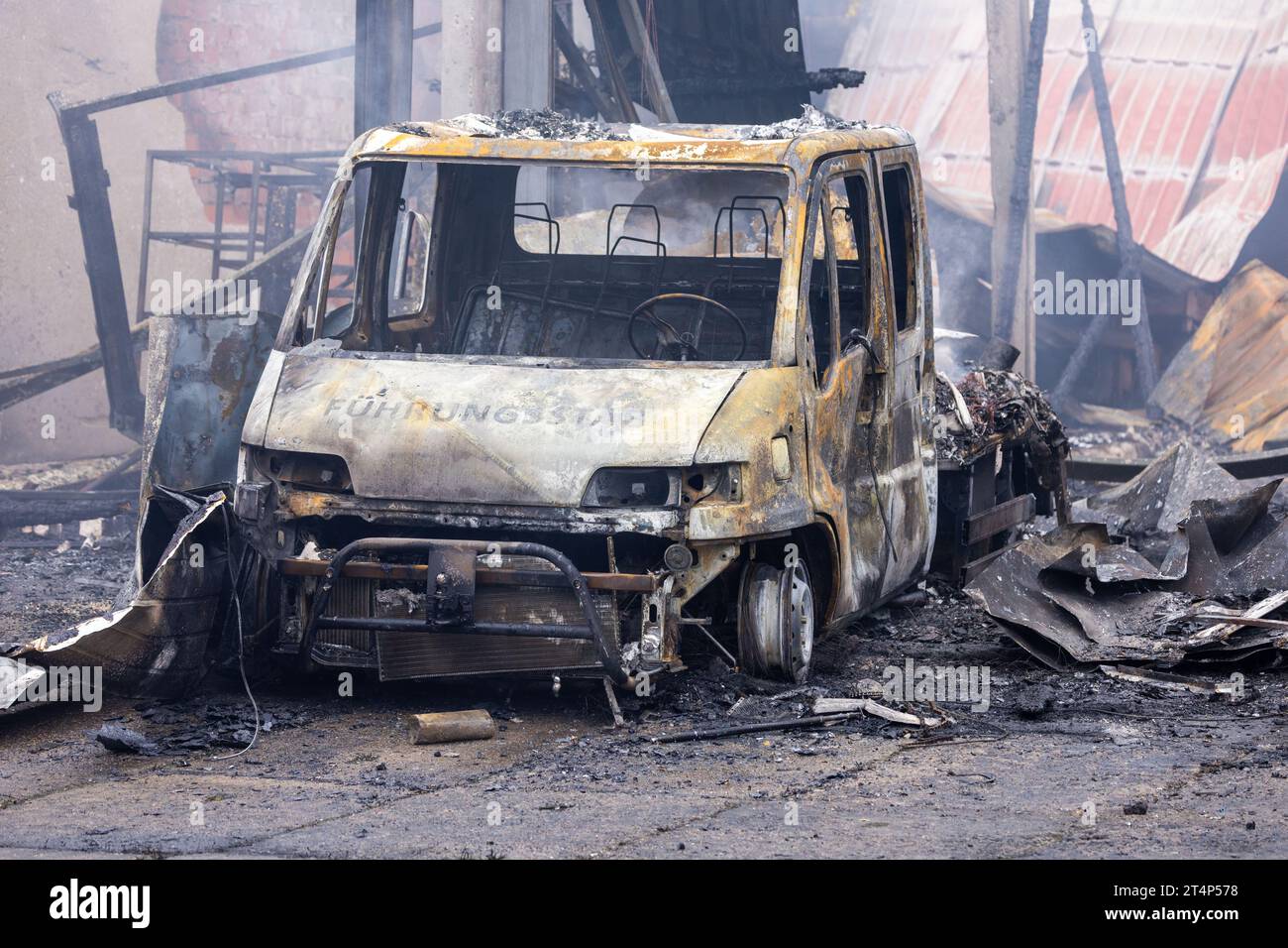 Warin, Germany. 01st Nov, 2023. A burnt-out fire truck with the ...