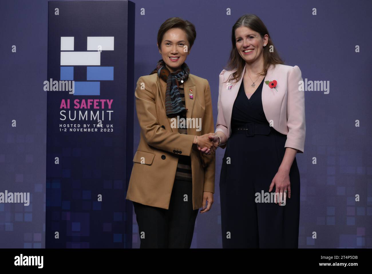 Technology Secretary Michelle Donelan greets Josephine Teo, Minister ...