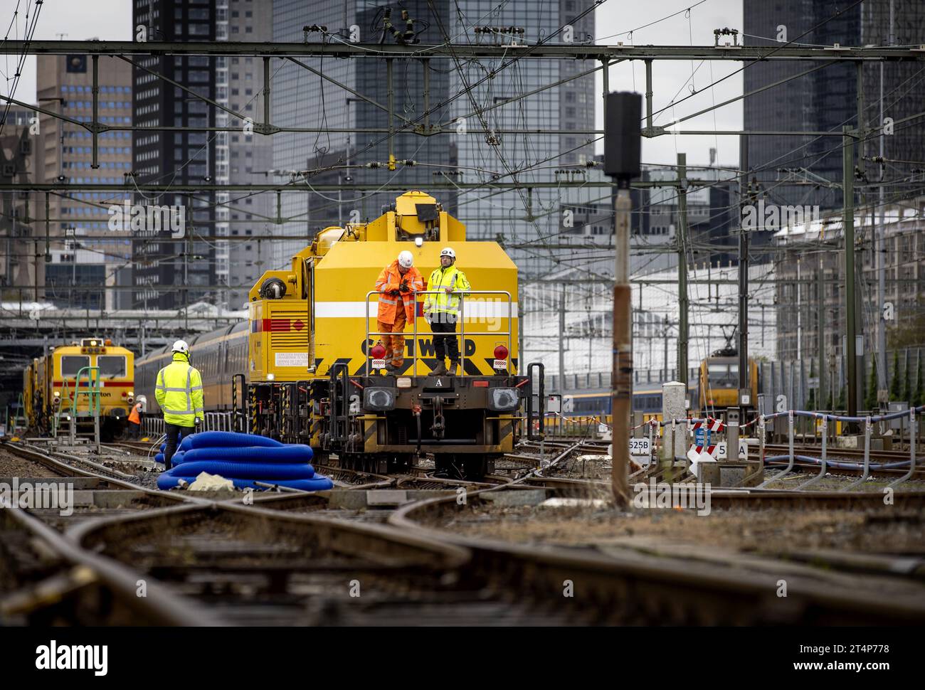 ROTTERDAM - Work on the track between Rotterdam and The Hague. Train ...