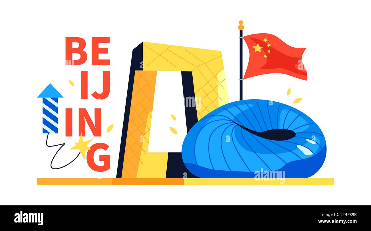 Amazing buildings in Beijing - modern colored vector illustration Stock ...