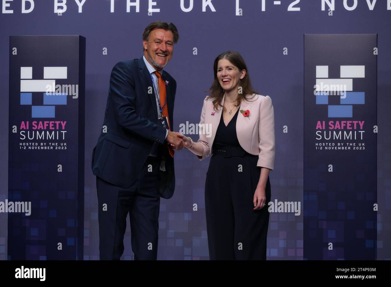 Technology Secretary Michelle Donelan greets Ulrik Knudsen, Deputy ...