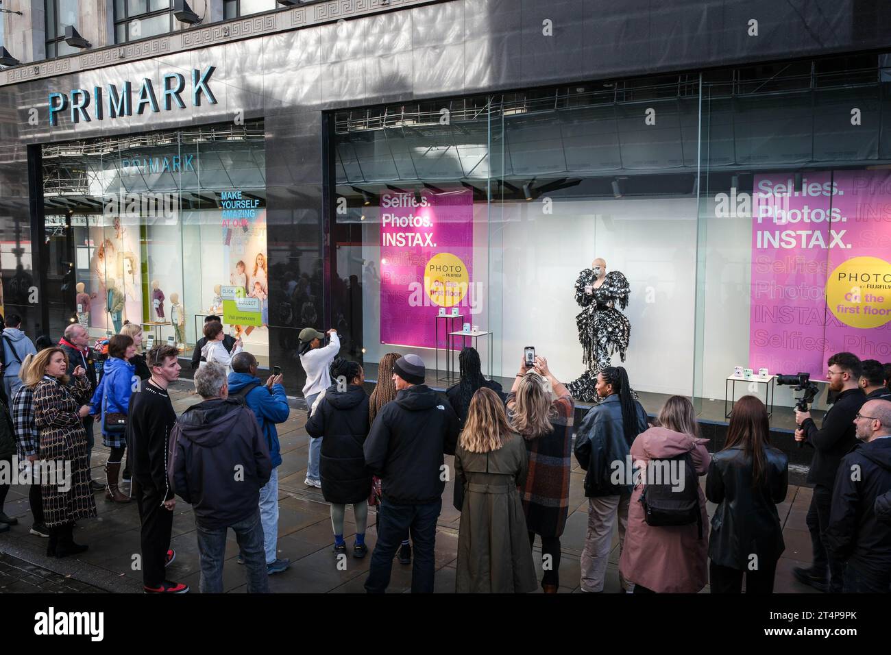 EDITORIAL USE ONLY Drag Race UK alumni, Cheddar Gorgeous in the window ...