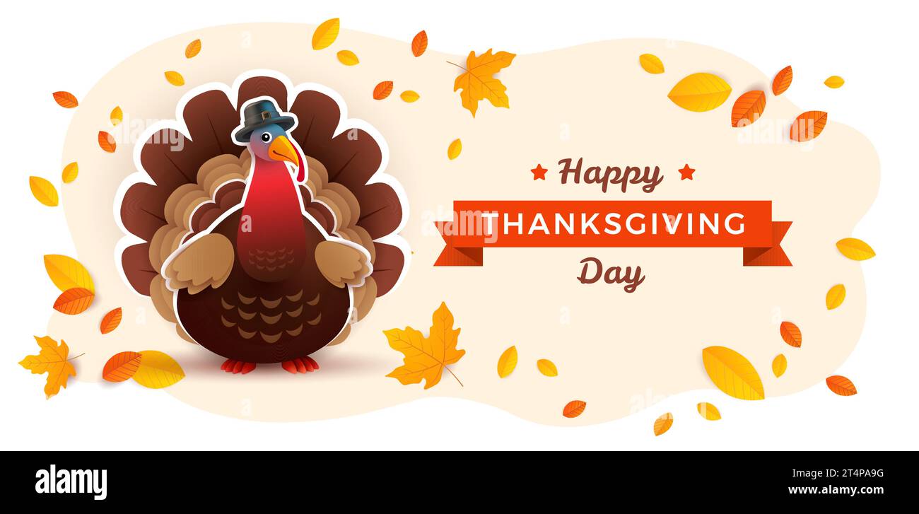 Thanksgiving Day turkey banner with Thanksgiving turkey cartoon cute ...