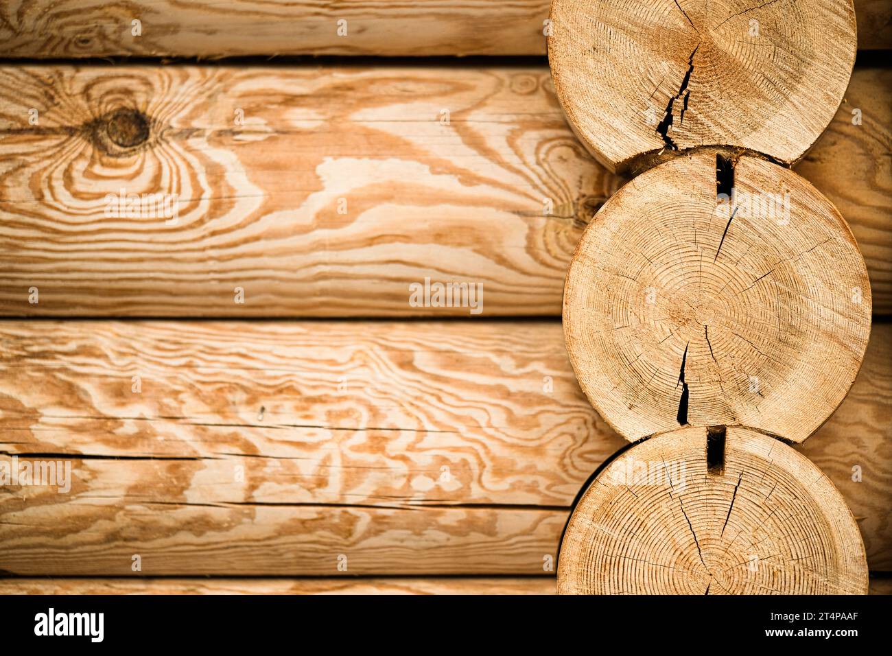 Natural background pattern of log wall. Construction of houses made of ...