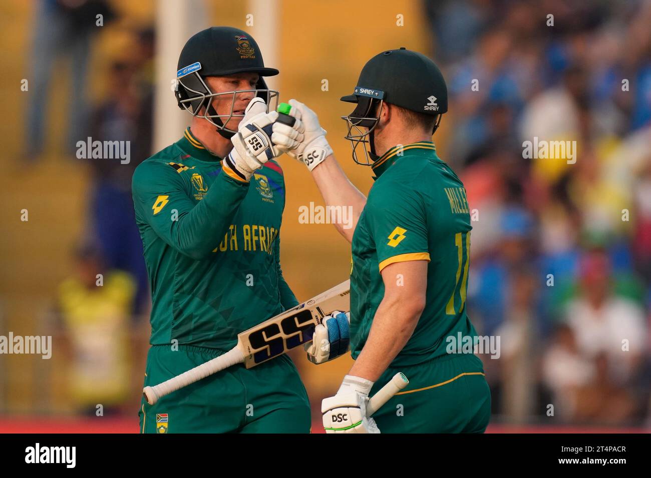 South Africa's Rassi Van Der Dussen, left, celebrates with South Africa ...
