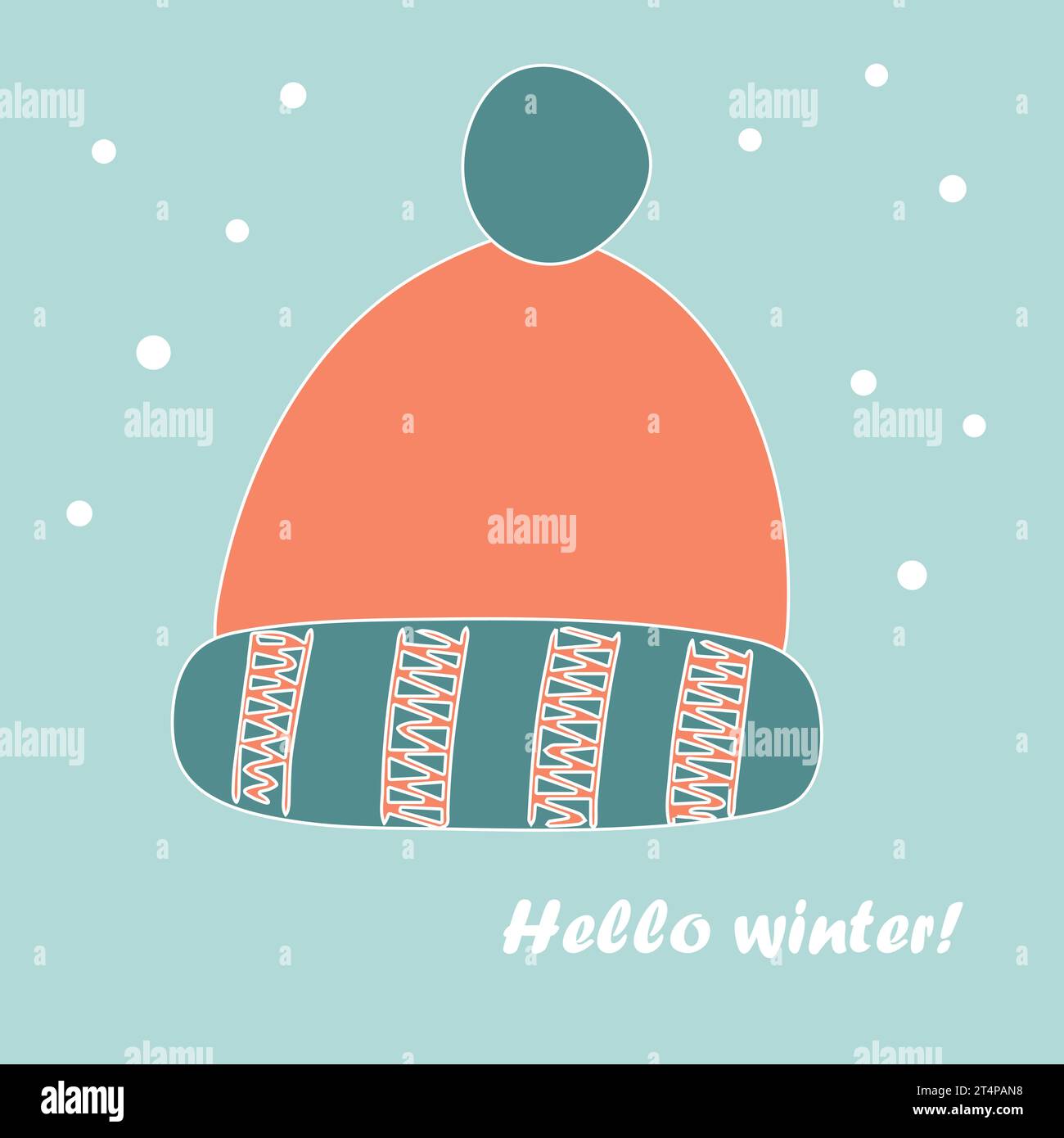 Winter children's hat with bubo. Hello winter. Flat vector illustration ...