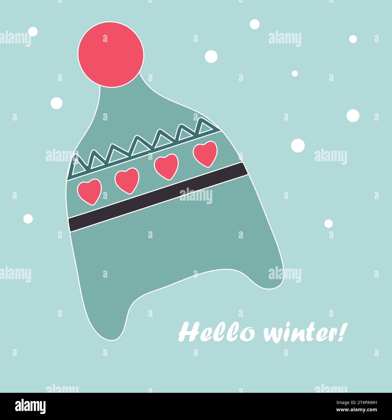 Winter children's hat with bubo. Hello winter. Flat vector illustration ...