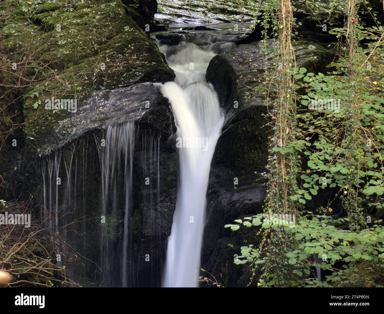 Waterfall on Hoar Oak Water, Near Watersmeet, Exmoor National Park ...