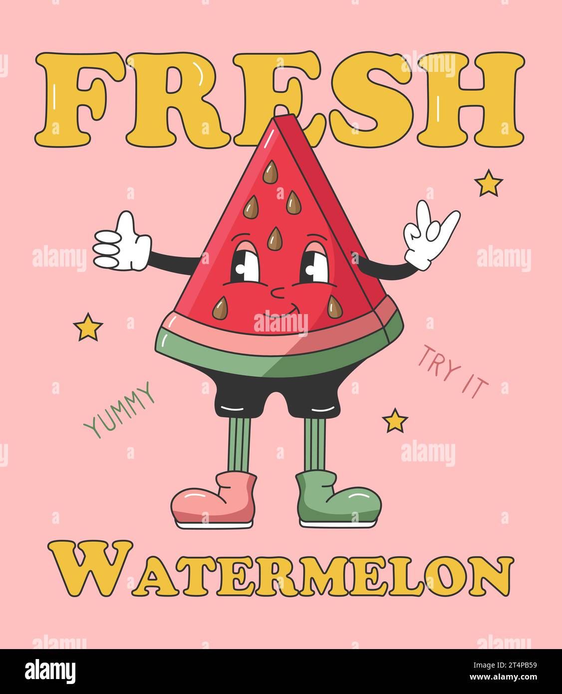 90s Fruit Funny Retro Groovy Cartoon Characters. Poster with Comic ...