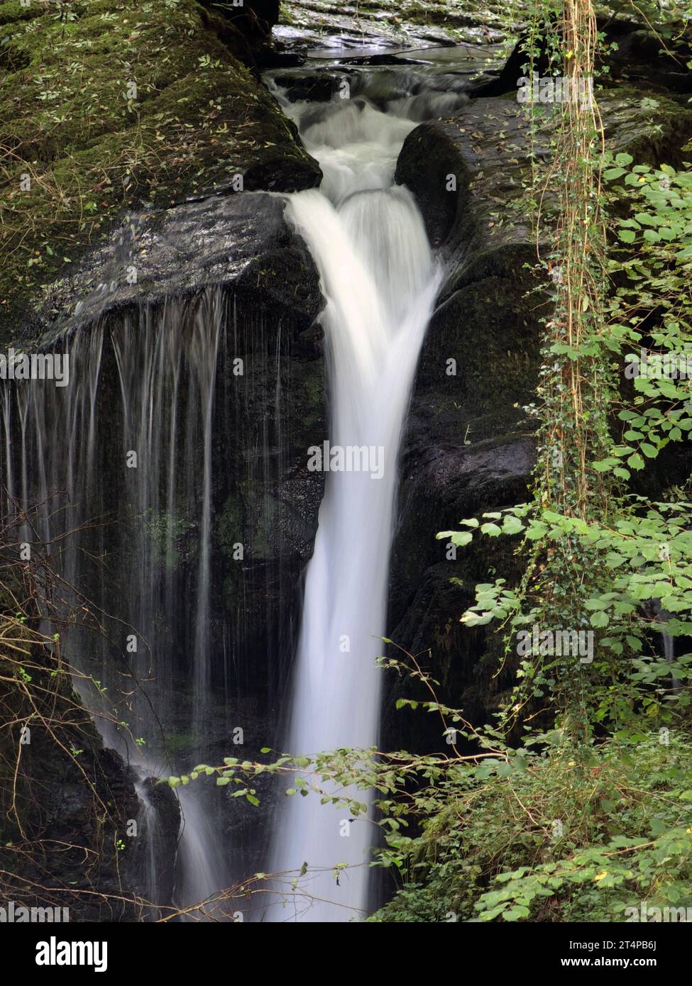 Waterfall on Hoar Oak Water, Near Watersmeet, Exmoor National Park ...