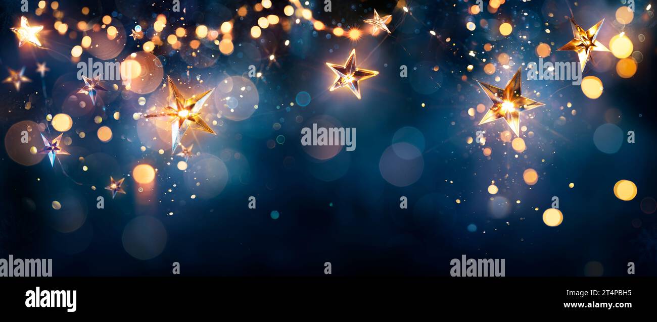 Christmas Lights In Eve Night With Abstract Defocused Bokeh - Real Acrylic Star Lights - This ...