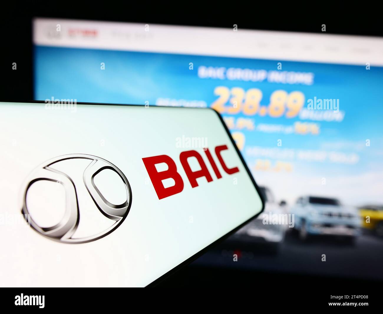 Smartphone with logo of Chinese company Beijing Automotive Group Co ...