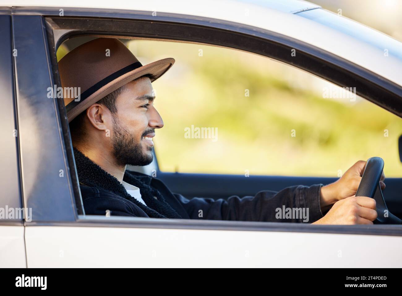 Adult hispanic man driving car hi-res stock photography and images - Alamy
