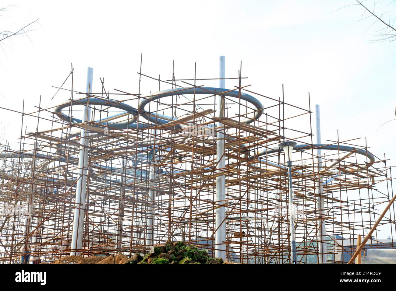 steel pipe scaffold in the construction site, closeup of photo Stock ...