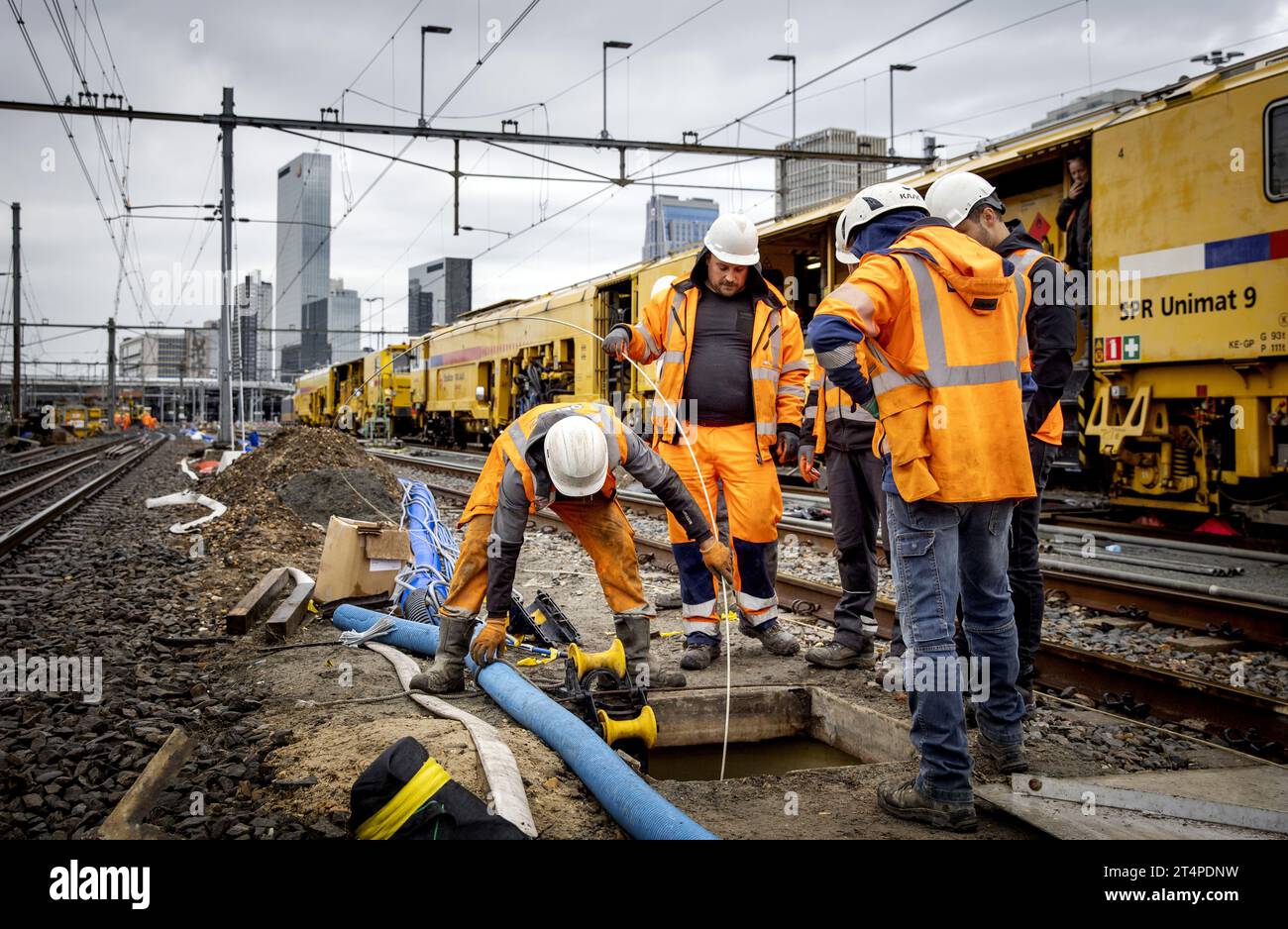 ROTTERDAM - Work on the track between Rotterdam and The Hague. Train ...
