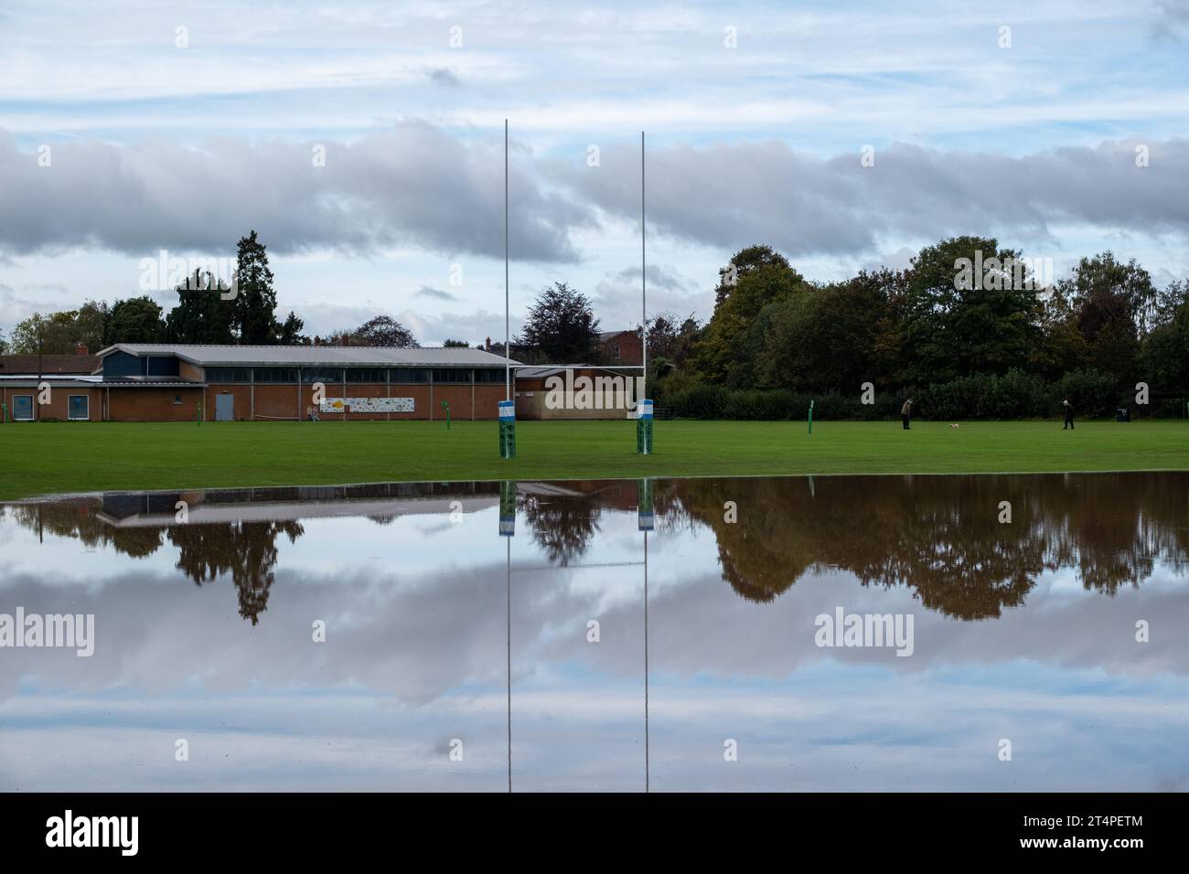 Rugby Pitch in Tenbury Wells Flooded Stock Photo - Alamy