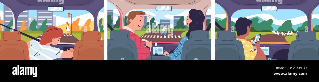 Distracted driving. Distraction busy driver smartphone not look ...