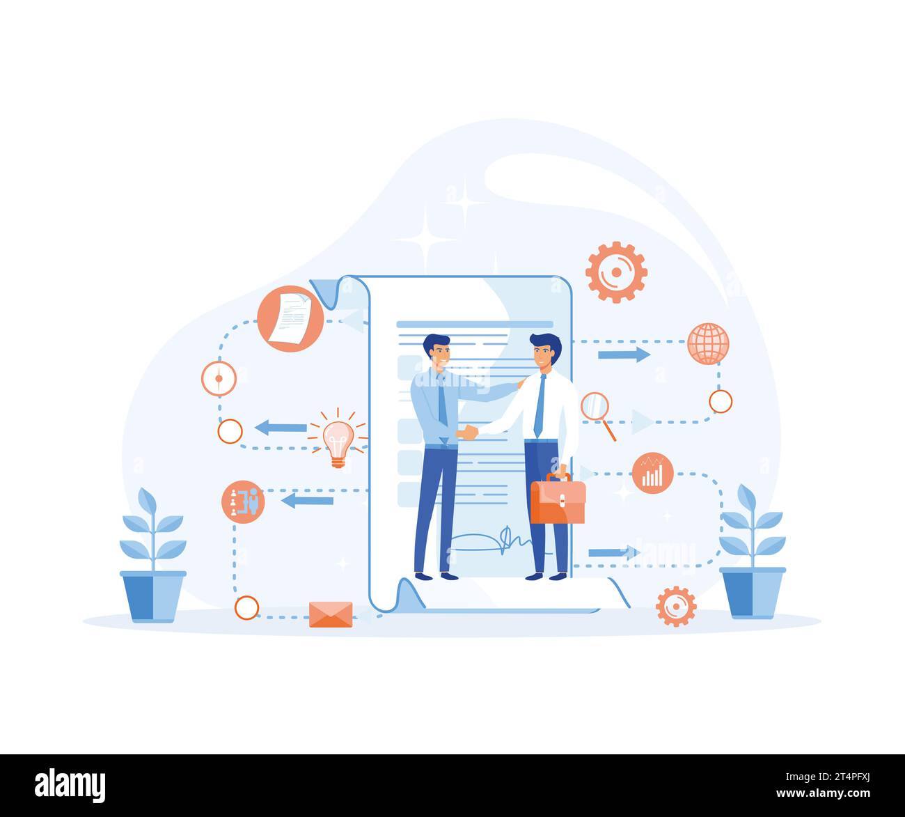 Business agreement concept, Business people standing on a signed ...