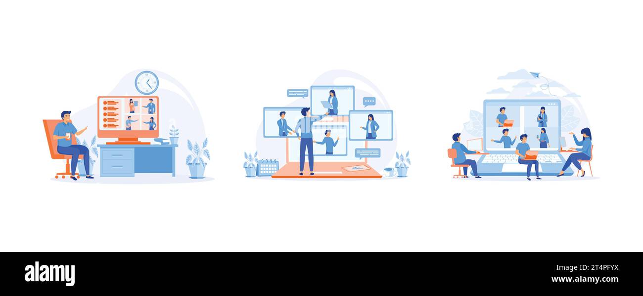 video conference, remote work, technology concept, Online Discussion ...