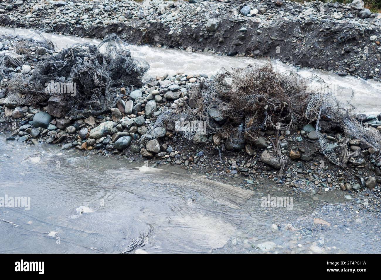 Metal mesh used to strengthen banks and river beds from landslides and ...