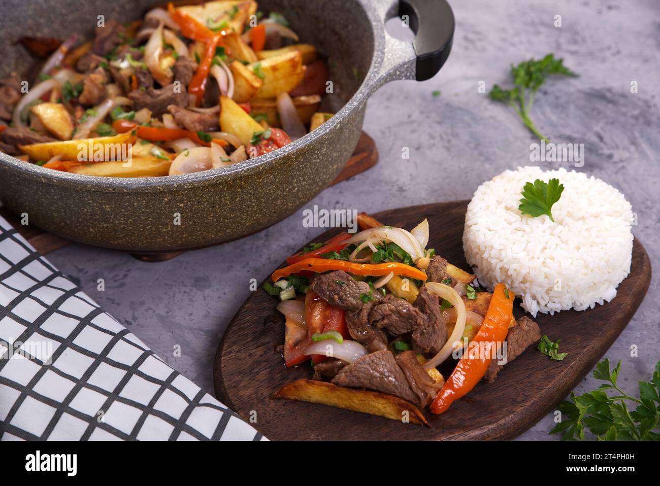 Peruvian dish known by the name of lomo saltado, prepared with pieces ...
