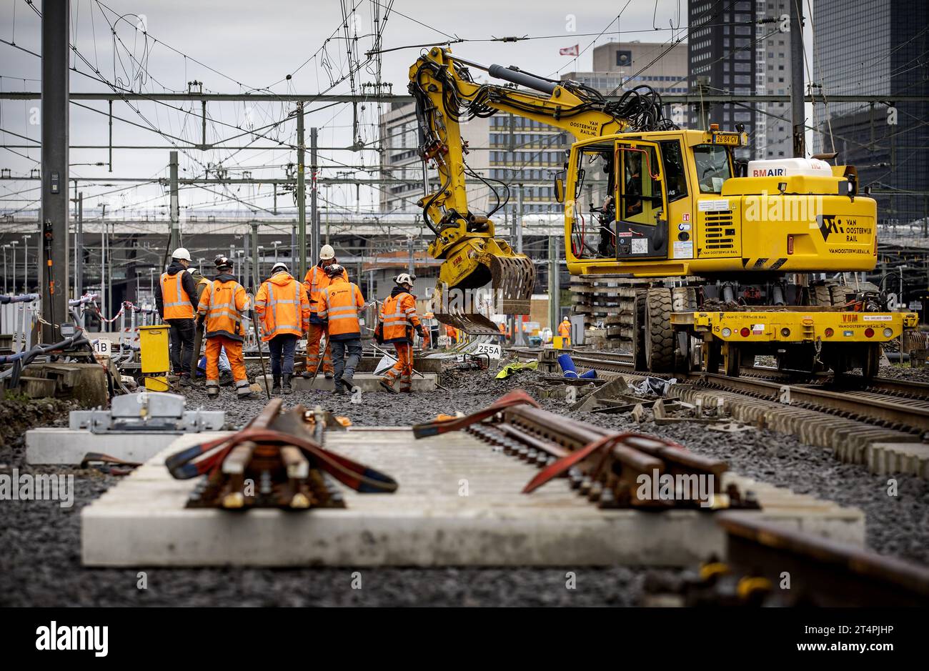 ROTTERDAM - Work on the track between Rotterdam and The Hague. Train ...
