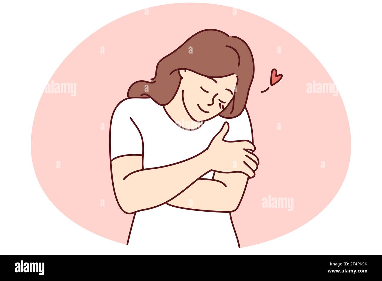 Happy Young Woman Hugging Herself Show Self Love And Care Smiling Girl