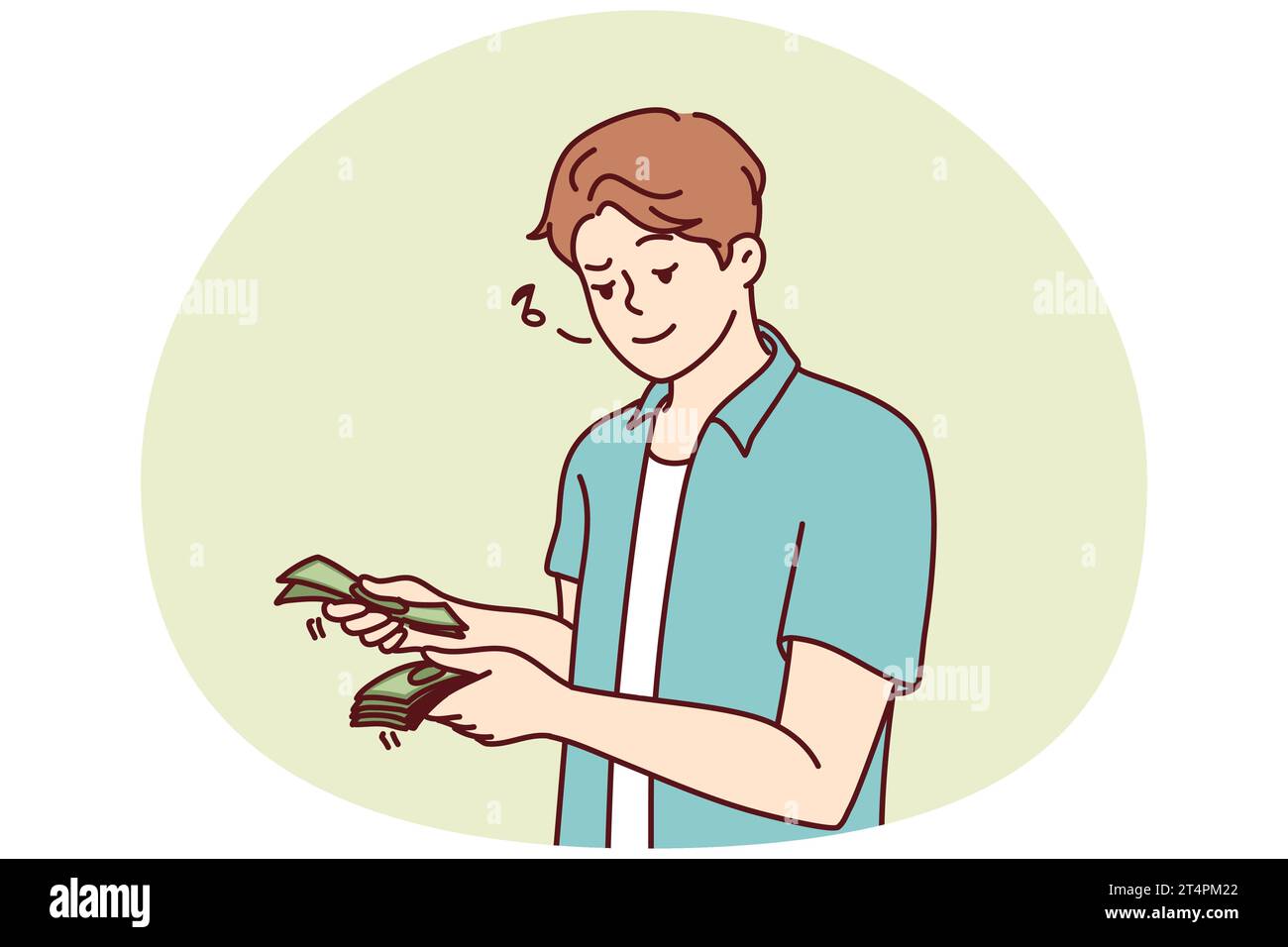 Happy young man counting money in hands. Smiling guy with dollar ...