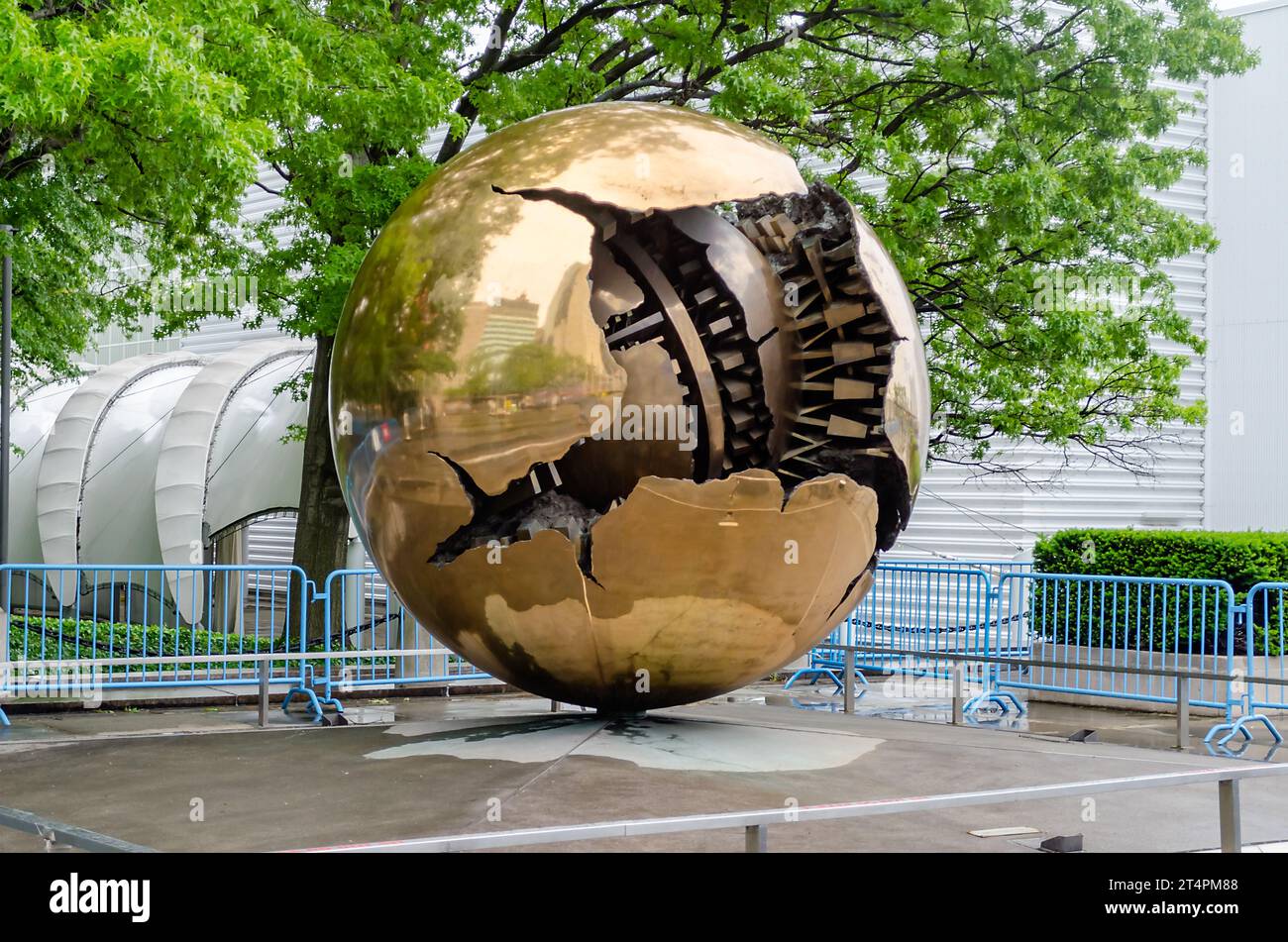 NEW YORK CITY - MAY 28: One of the famous Sphere within Sphere bronze ...