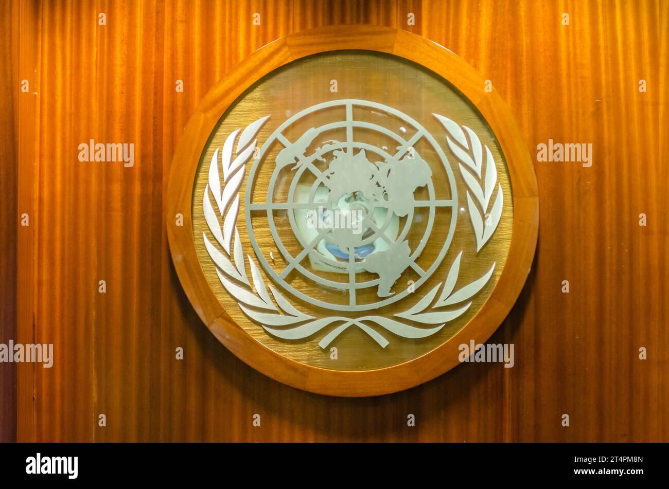 NEW YORK CITY - MAY 28: Backdrop with the UN logo at the Headquarters ...