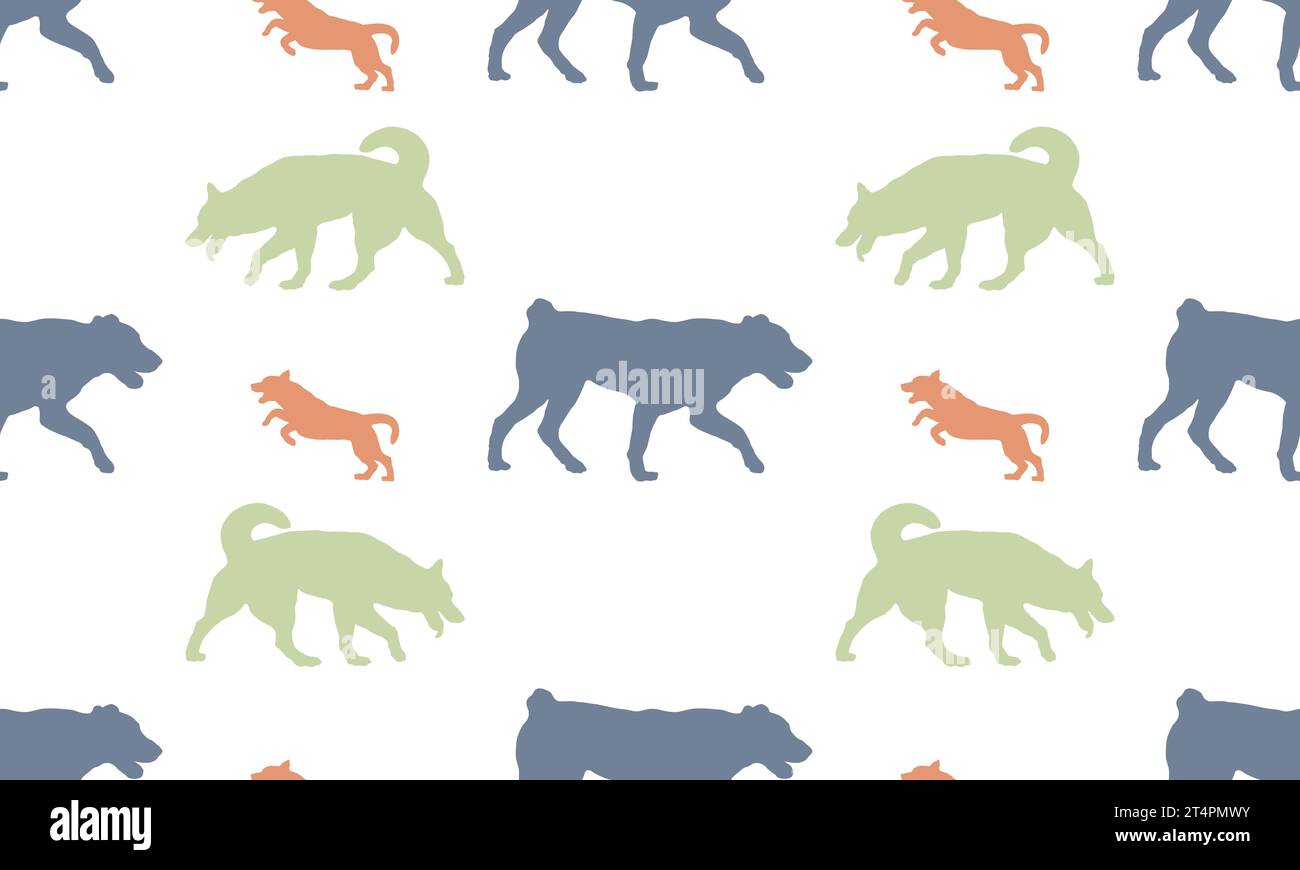 Silhouette dogs different breeds. Seamless pattern. Isolated on a white ...