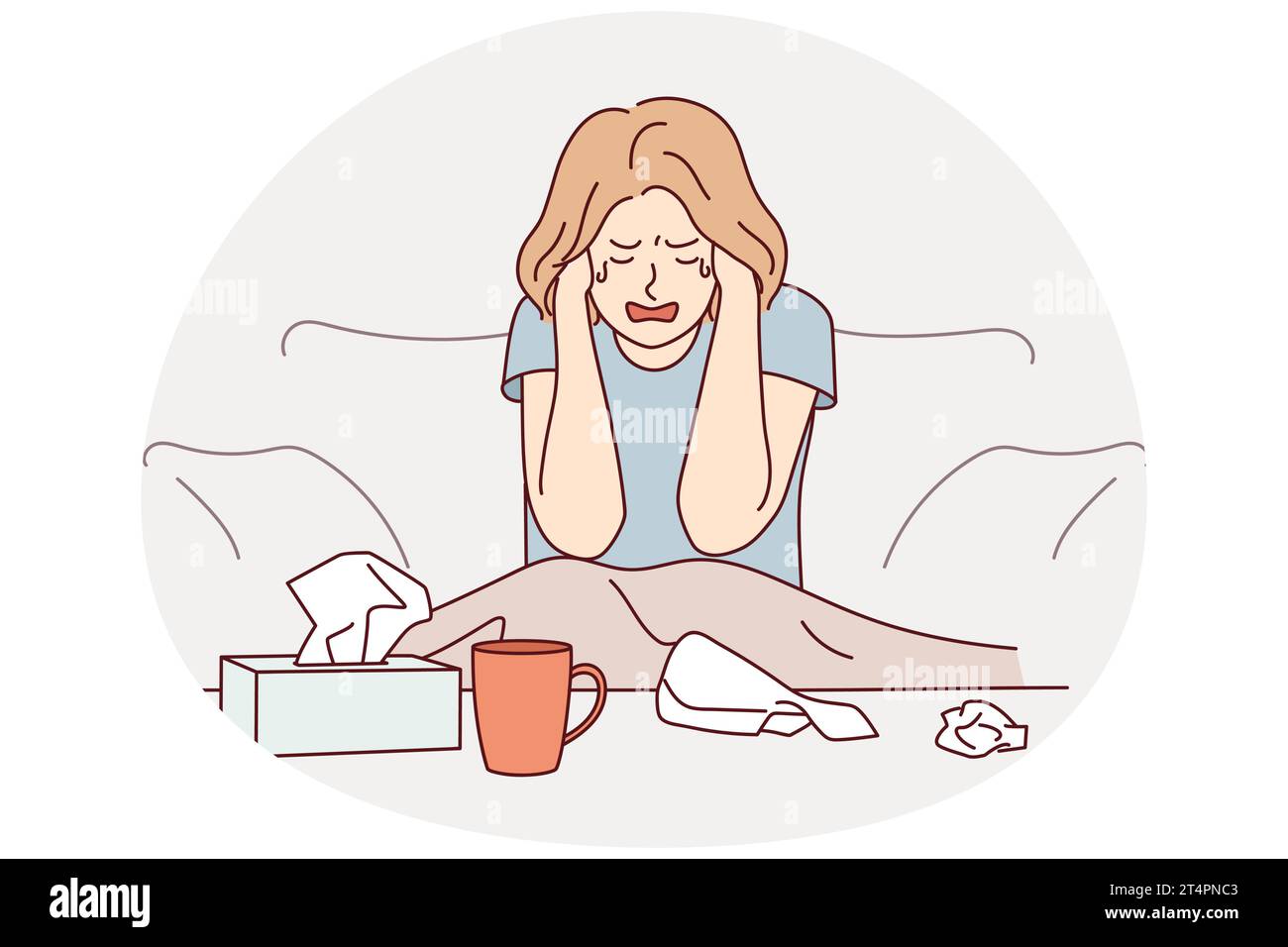 Unhappy young woman sit on couch at home crying suffering from ...