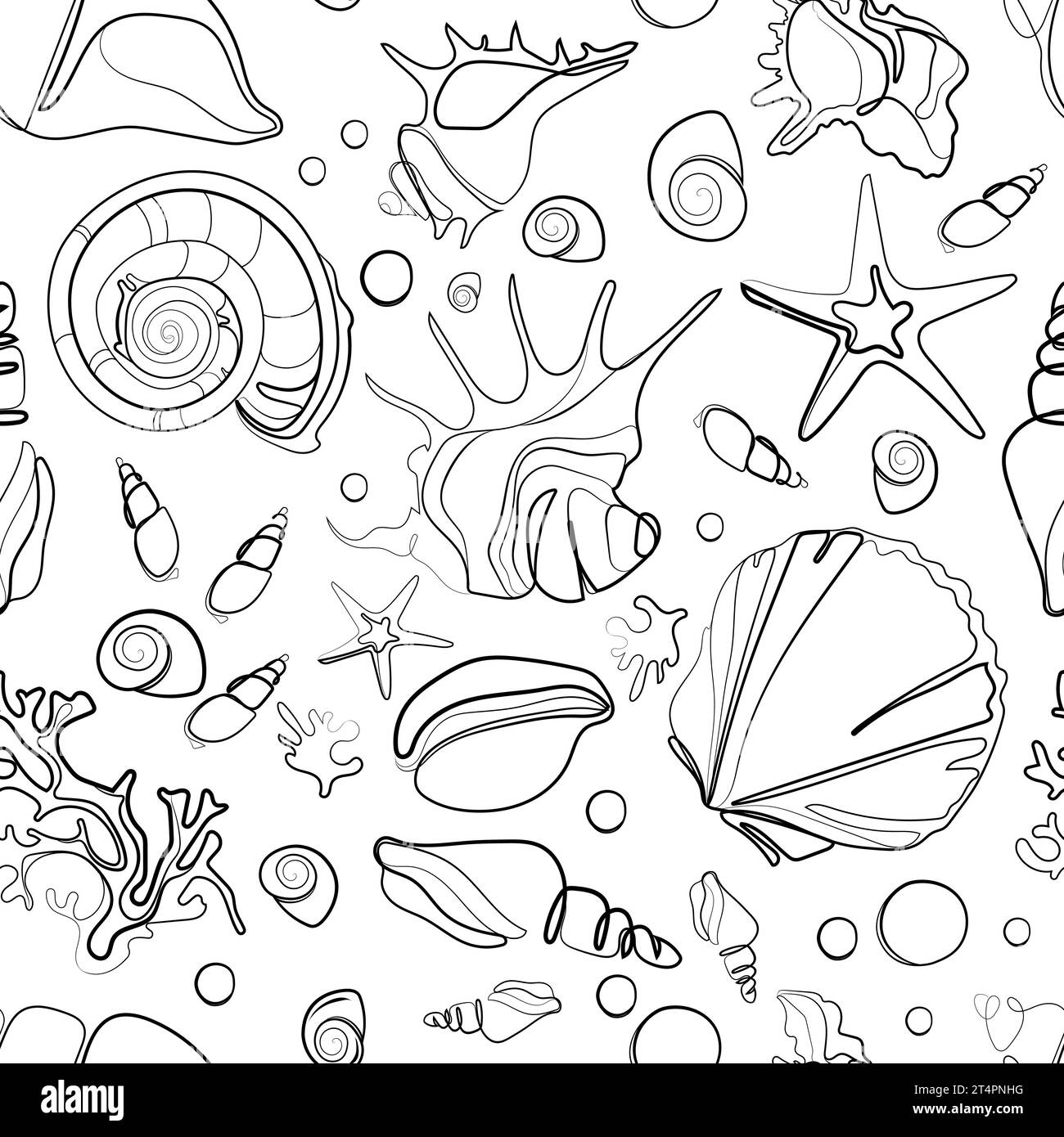 Sea shells seamless pattern black and white sketch.Vector illustration ...