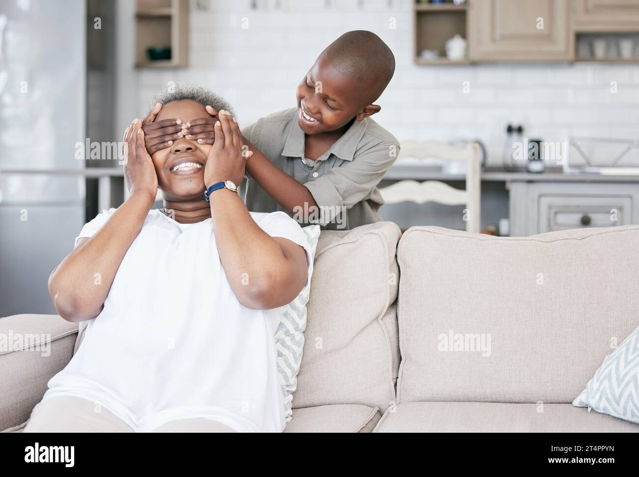 Family means putting your arms around each other. a boy and his grandma ...