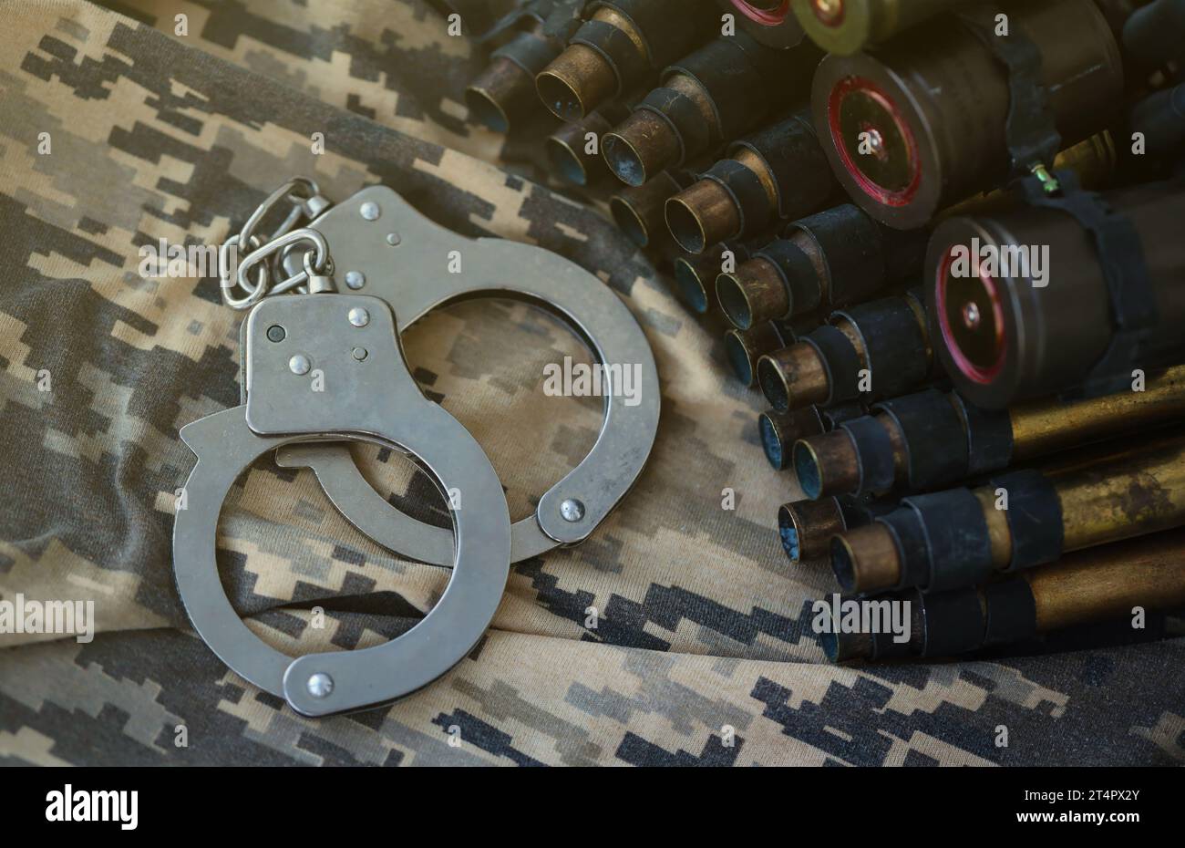 Ukrainian army machine gun belt shells and handcuffs on military ...