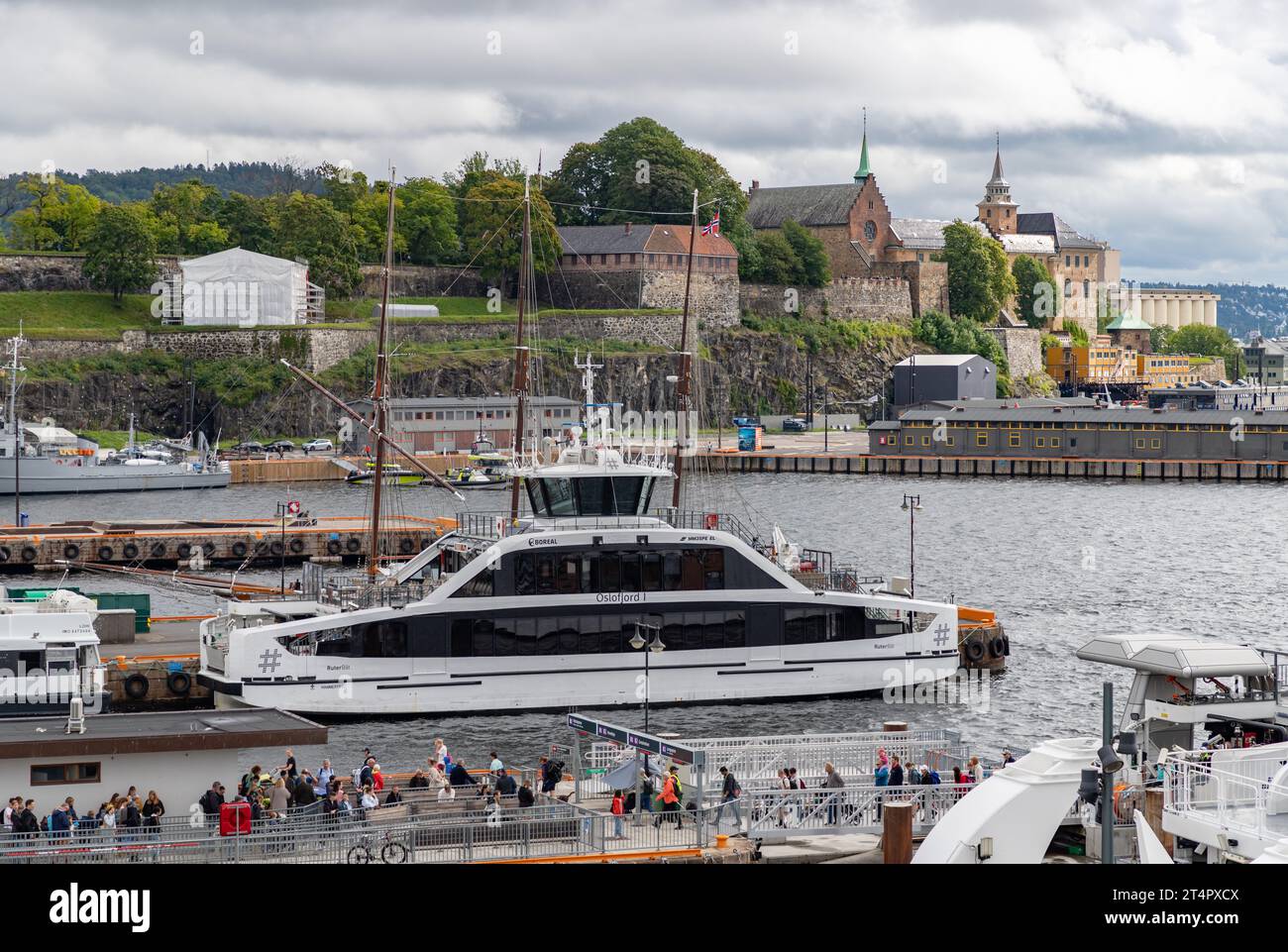 A picture of the Oslofjord Ferry and the Akershus Fortress Stock Photo ...