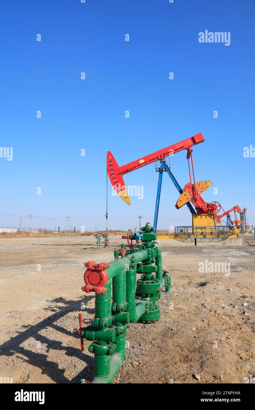 Oil pipeline and pumping unit, closeup of photo Stock Photo - Alamy
